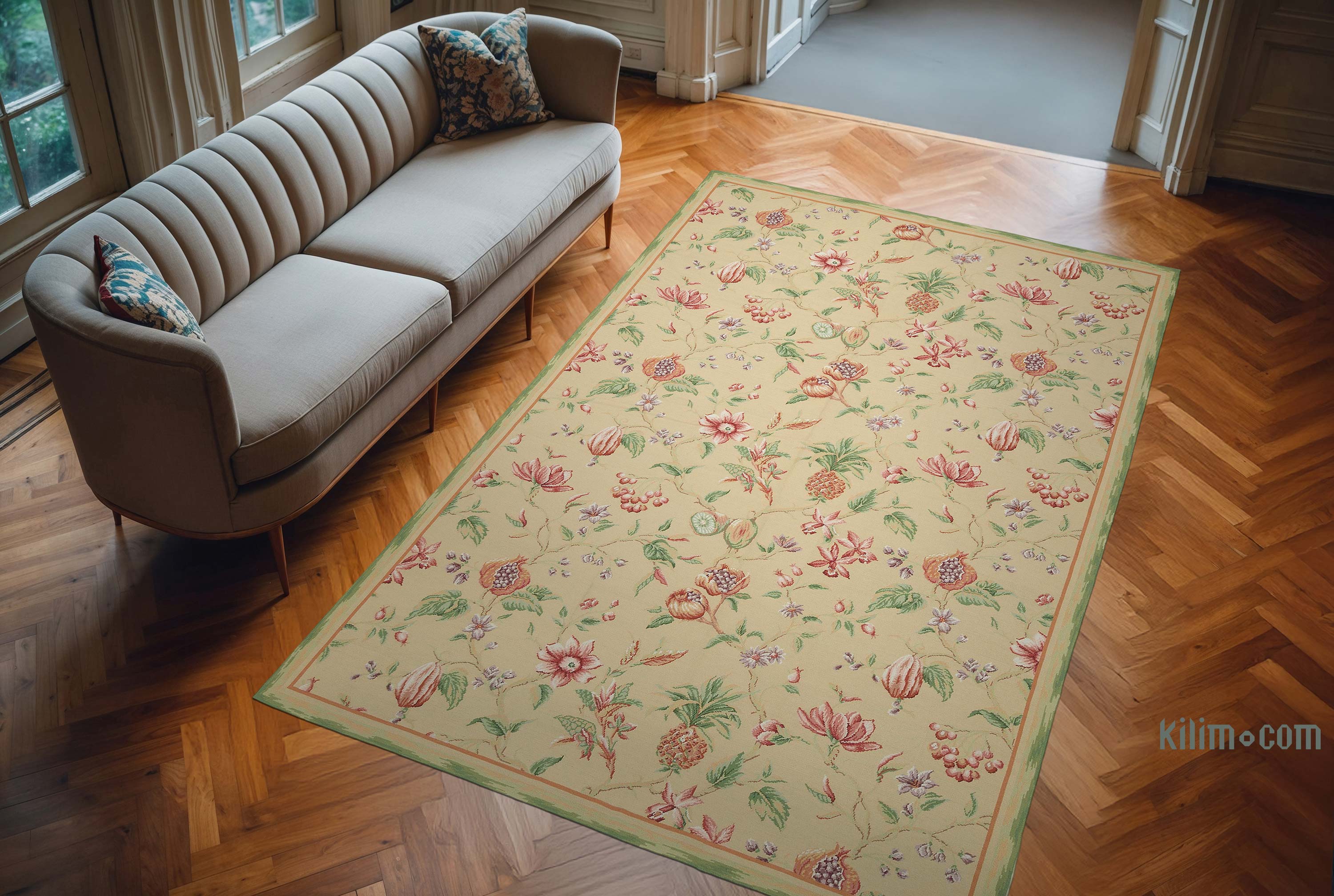 Handmade Needlepoint Rug - 5' 11" x 8' 11" (71" x 107") - K0010686