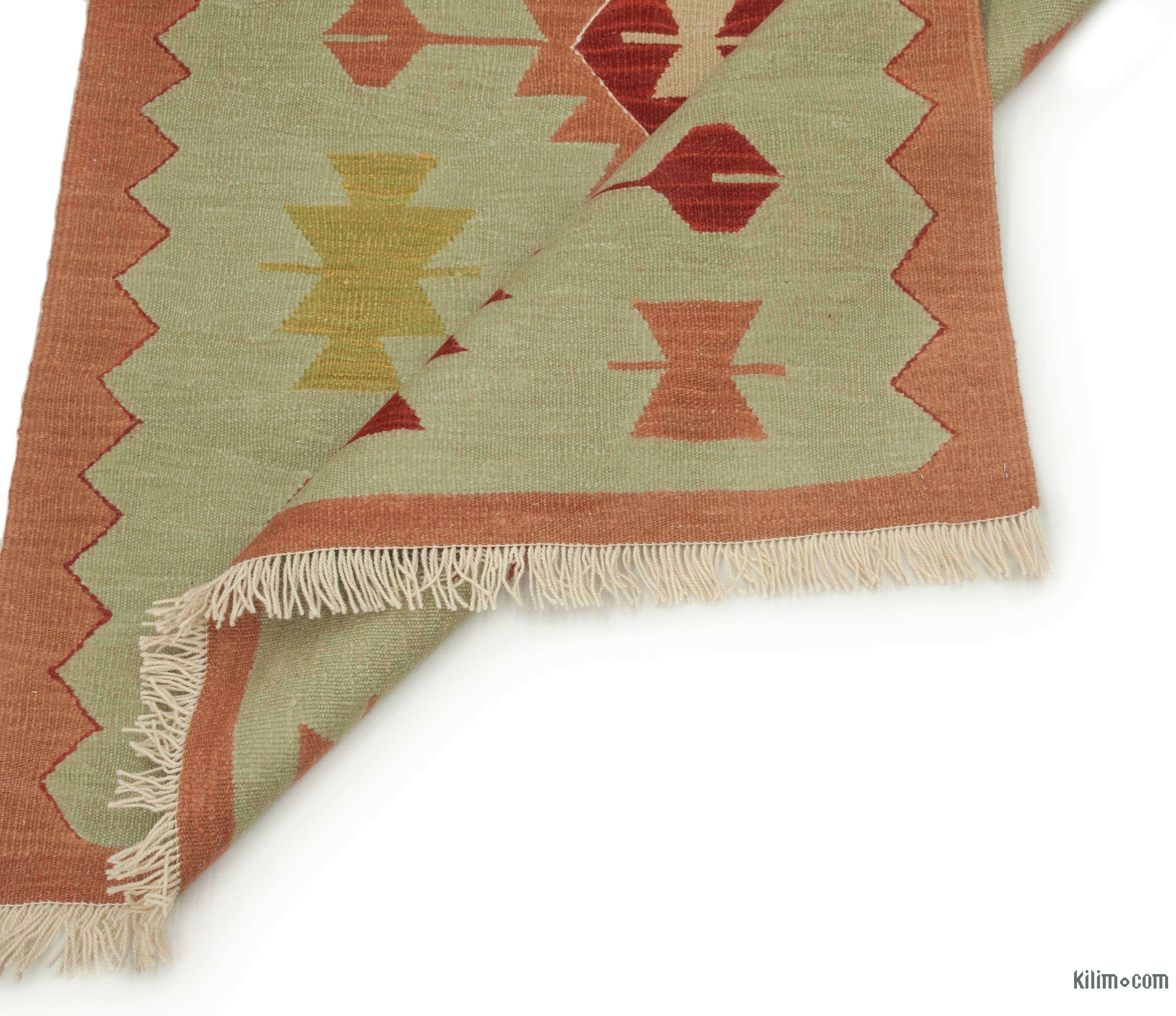 K0043321 Green New Handwoven Turkish Kilim Rug - 3' 1" x 4' (37" x 48")