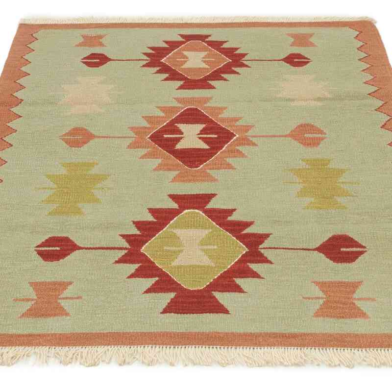 K0043321 Green New Handwoven Turkish Kilim Rug - 3' 1" x 4' (37" x 48")