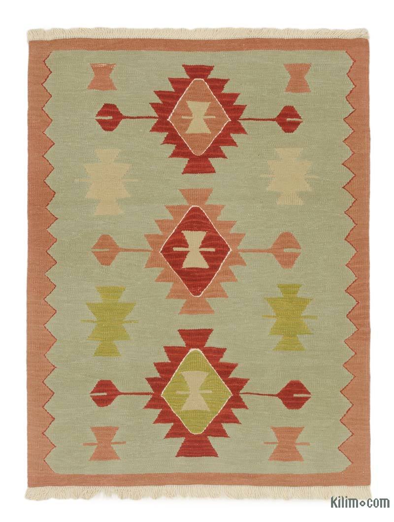 K0043321 Green New Handwoven Turkish Kilim Rug - 3' 1" x 4' (37" x 48")