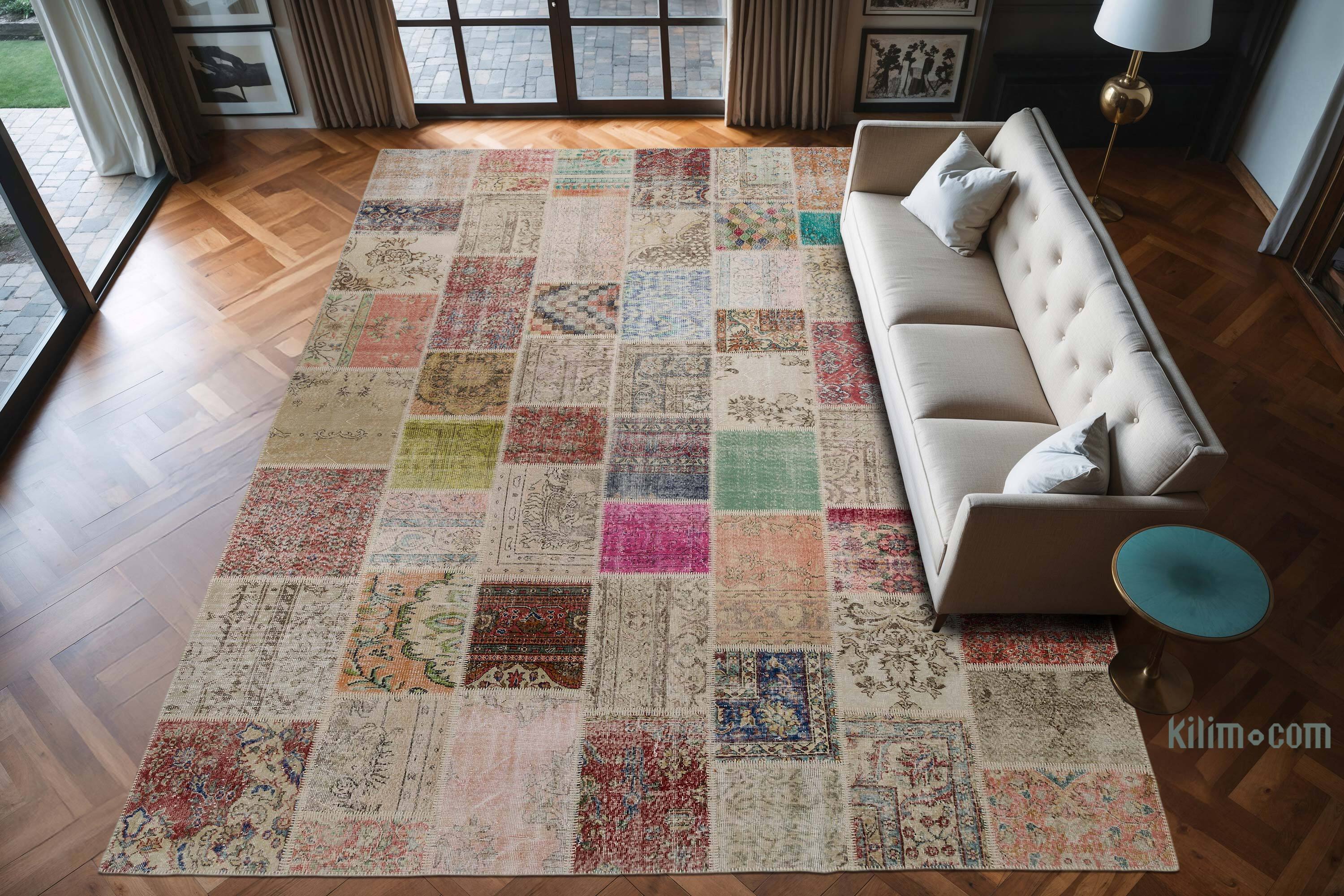 K0049514 Patchwork Hand-Knotted Turkish Rug - 9' 10" x 13' 2" (118" x 158")