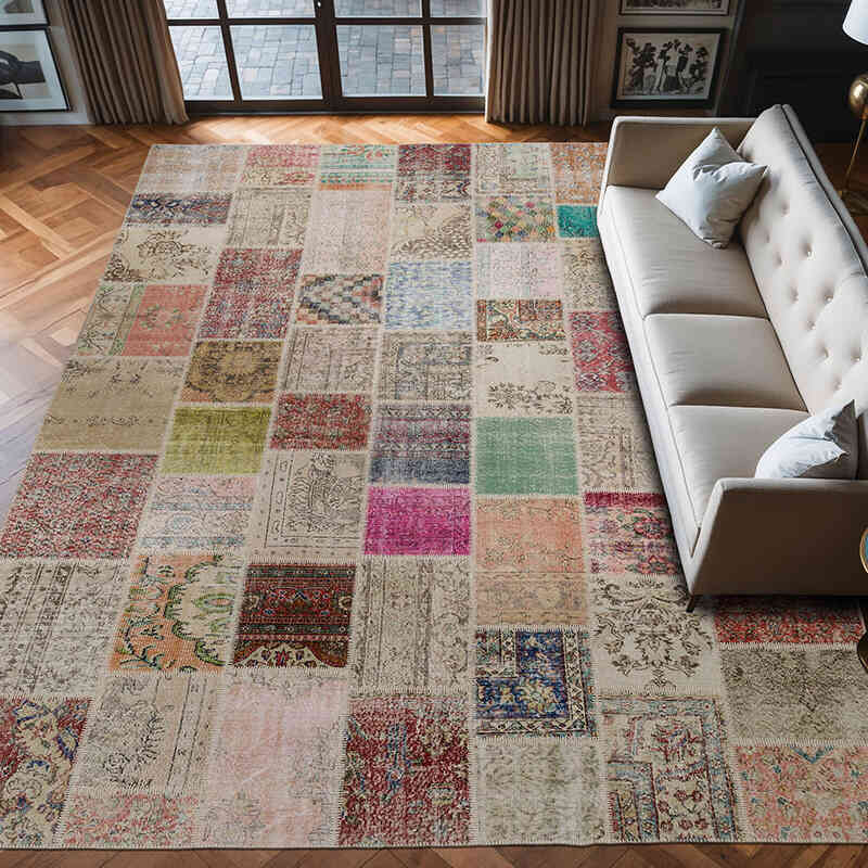 K0049514 Patchwork Hand-Knotted Turkish Rug - 9' 10" x 13' 2" (118" x 158")